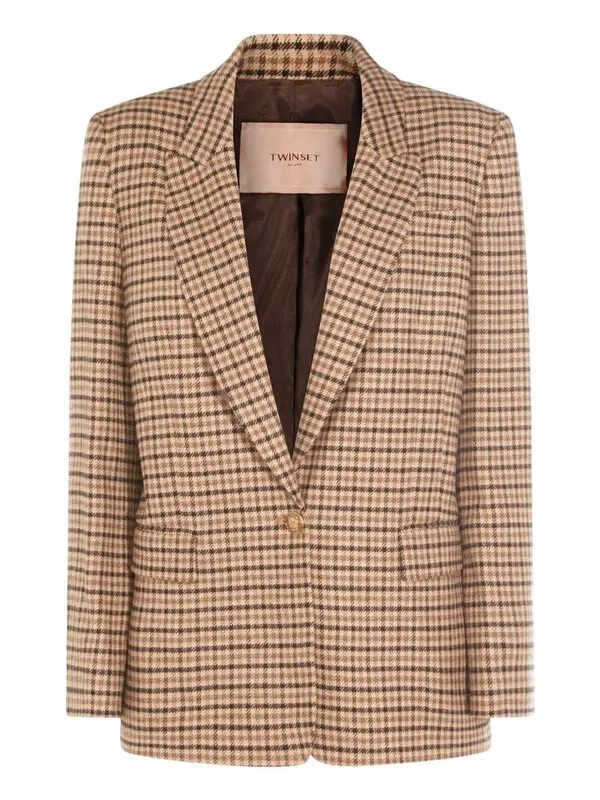TWINSET Checked Blazer - Small Check Cammello/nero