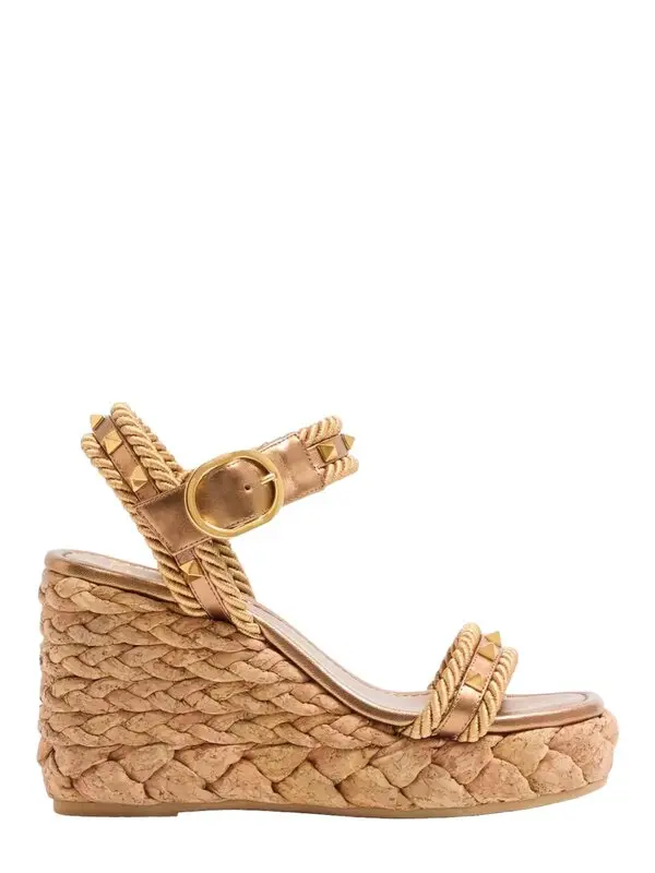 Valentino Garavani Rockstud Leather Wedge Sandals - Brown
