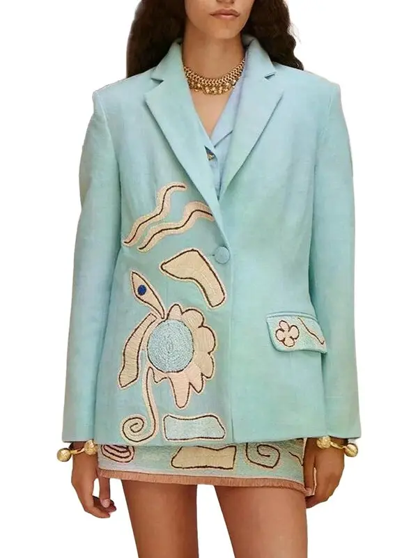 ALEMAIS Azar Embroidered Blazer - Blue