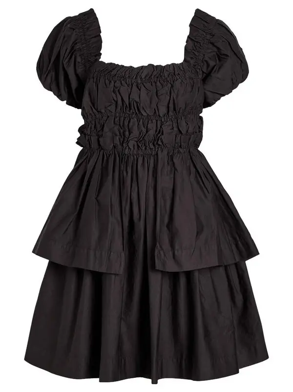 DAMSON MADDER Lyza Ruffled Cotton Mini Dress - Black