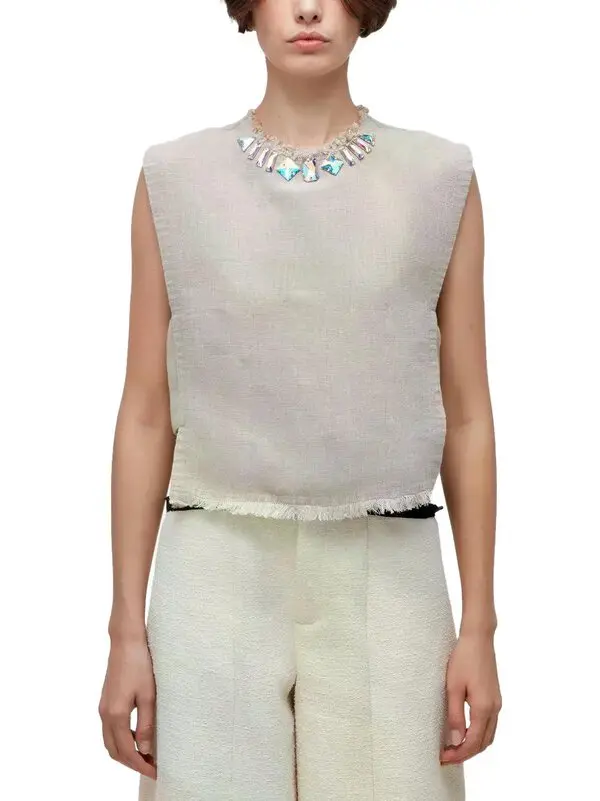 OSKLEN Crystal-embellished Frayed Top - Grey