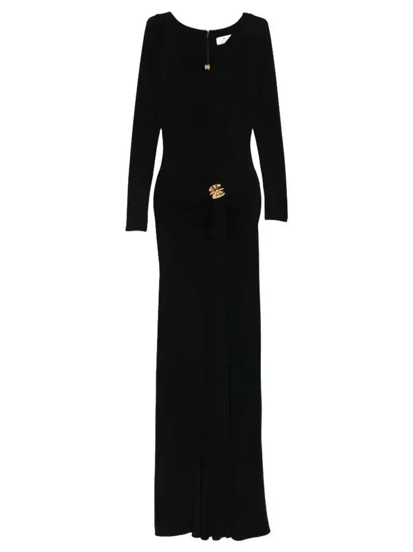 Elisabetta Franchi Brooch Maxi Dress - Black