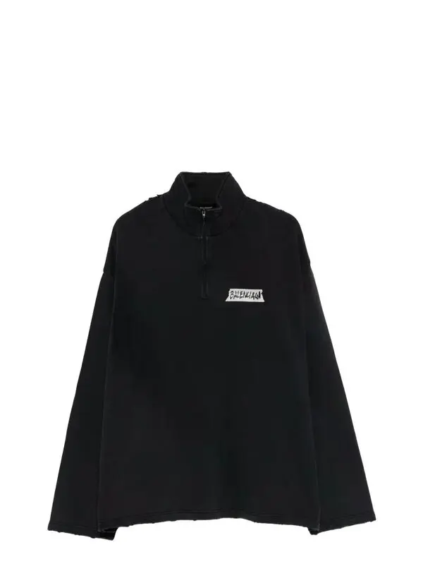 Balenciaga Zipped Sweatshirt With Distressed Details - Black
