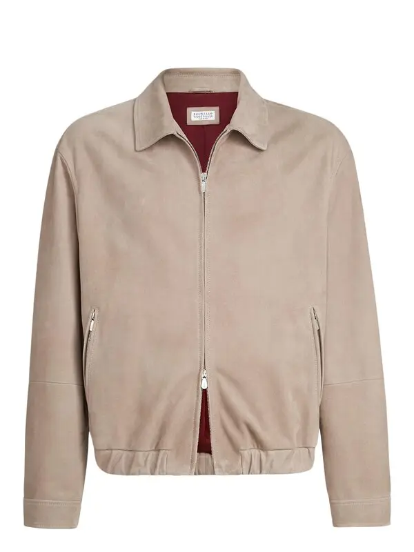 Brunello Cucinelli Suede Zip-up Jacket - Beige