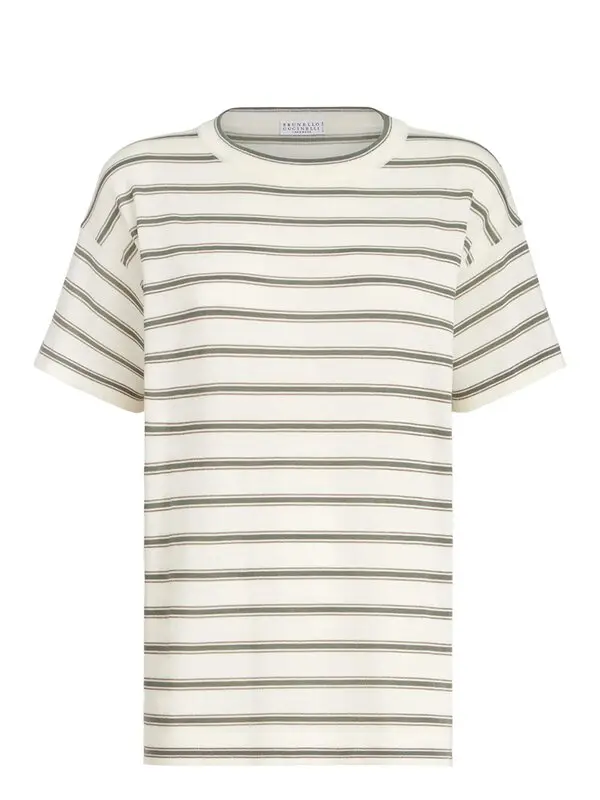 Brunello Cucinelli Virgin Wool-cashmere Striped T-shirt - White
