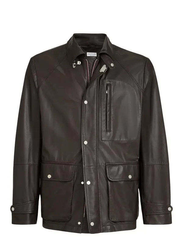 Brunello Cucinelli Leather Field Jacket - Brown