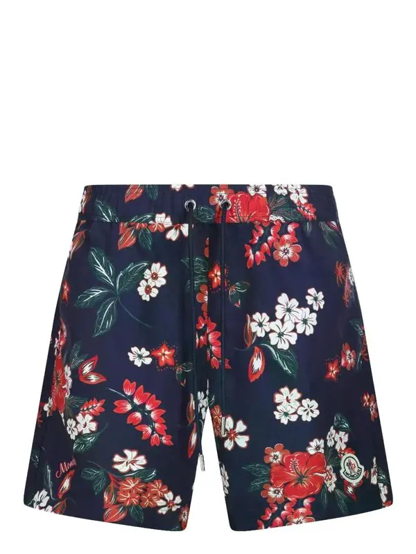 Moncler Floral-print Pocket Swim Shorts - Blue