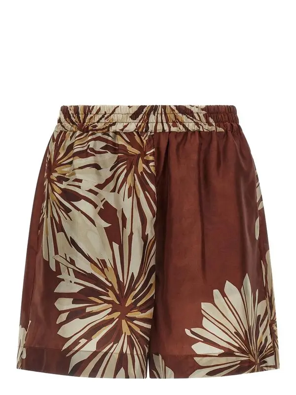 Brunello Cucinelli Silk Floral Print Shorts - Brown