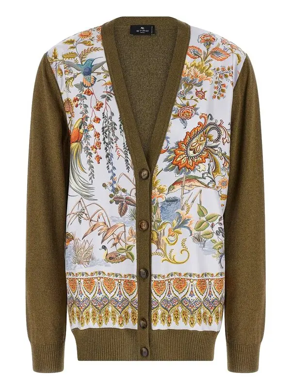 Etro Paisley Silk Insert Cardigan - Green