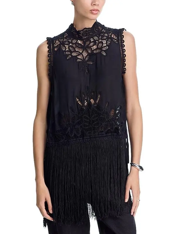 Sea Adelina Lace Fringe Top - Black
