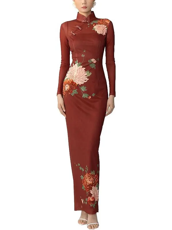 SAU LEE Kaia Mesh Dress - Auburn