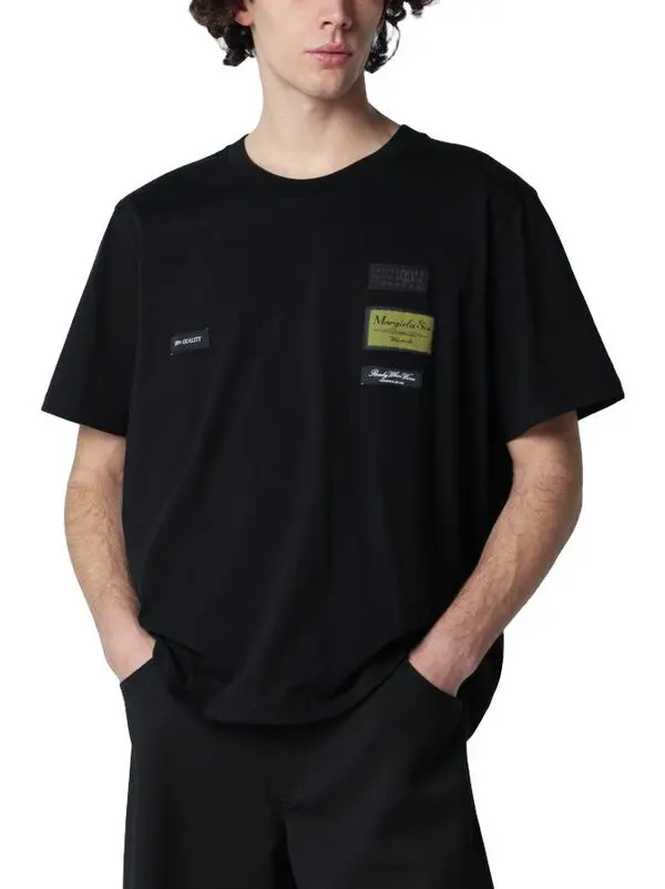 MAISON MARGIELA Cotton T-shirt With Jacquard Logo Labels - Black