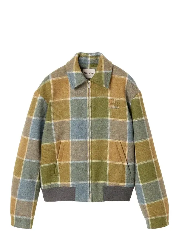 Miu Miu Wool Check Bomber Jacket - Brown