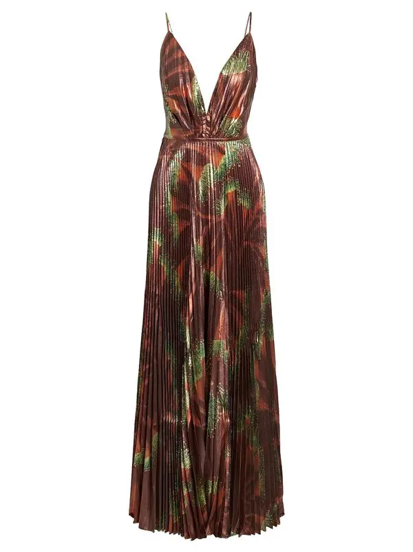 Johanna Ortiz Printed Lamé Maxi Dress - Chocolate