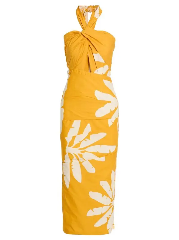 Johanna Ortiz Chiricahua Printed Cotton-poplin Halterneck Midi Dress - Marigold