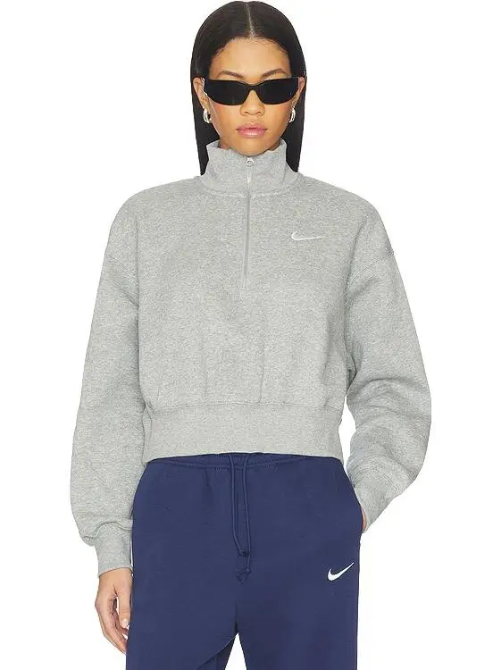 Nike 1/2 Zip Cropped Sweatshirt - Dark Grey Heather & Sail