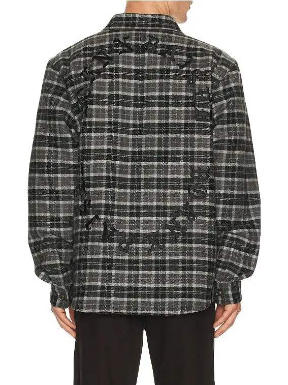 BORN X RAISED Embroidered Flannel Shirt Jacket - Black