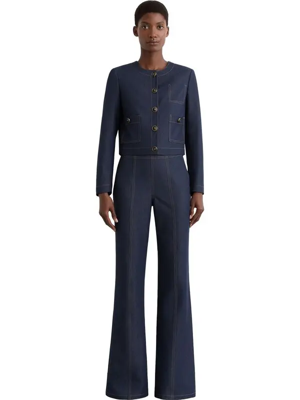 REISS Edie Flared-leg Trousers - Dark Blue