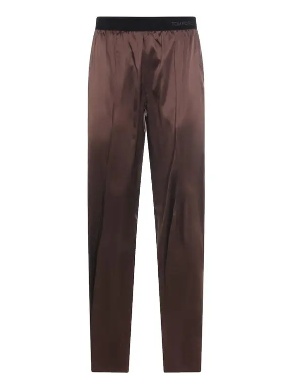 TOM FORD Silk Straight Leg Pants - Brown