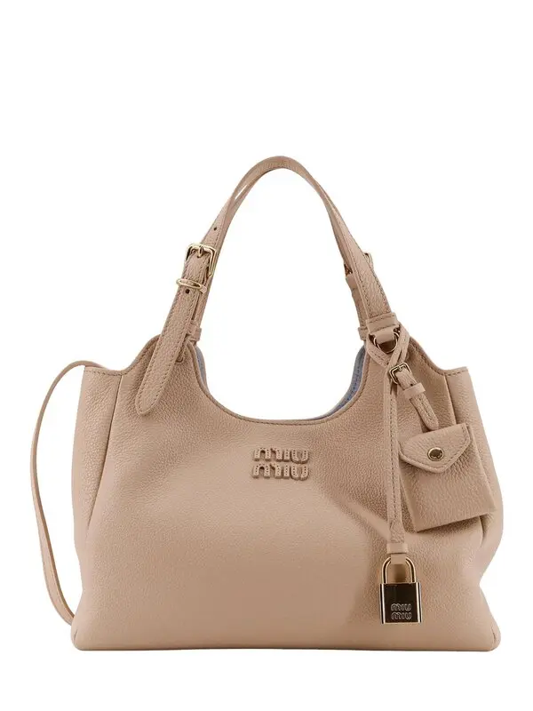 Miu Miu Hammered Leather Crossbody Bag - Beige