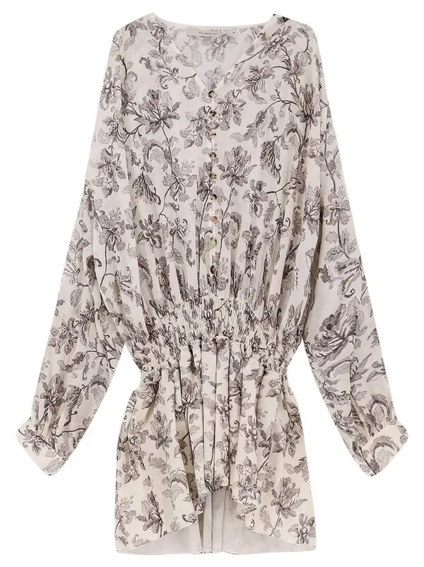GOLDEN GOOSE Floral Print Cotton Mini Dress - Beige