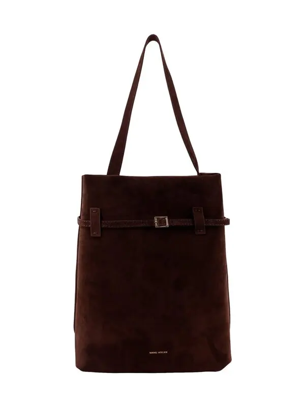 Manu Atelier Suede Tote Bag With Buckle Detail - Brown