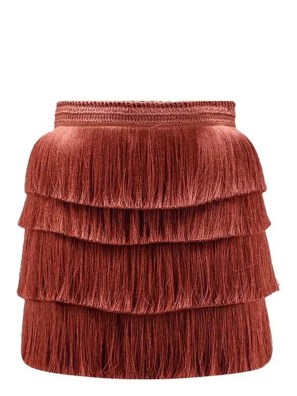 PatBO Mini Skirt With Fringe Detailing - Red