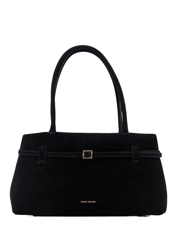 Manu Atelier East West Le Cambon Suede Shoulder Bag - Black