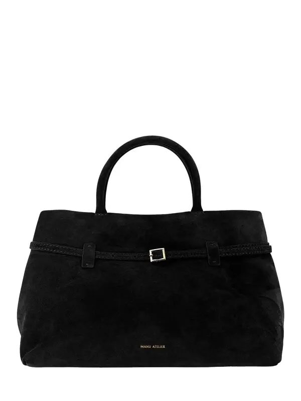 Manu Atelier Le Cambon 35 Suede Handbag - Black