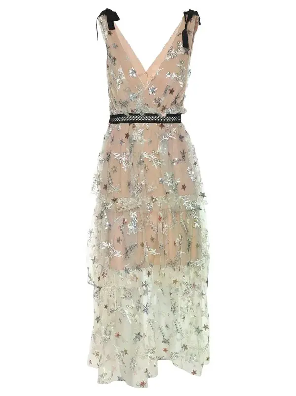 SELF-PORTRAIT Star-motif Midi Dress - Neutrals