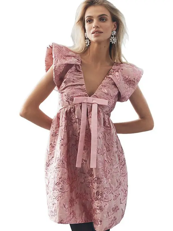 Endless Rose Jacquard Bow Mini Dress - Pink Metallic