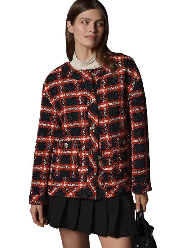 English Factory Plaid Bouclé Lady Jacket - Navy