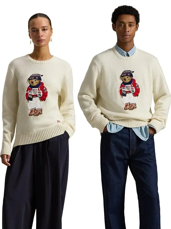 Ralph Lauren Team Usa Polo Bear Wool Sweater - Cream Combo