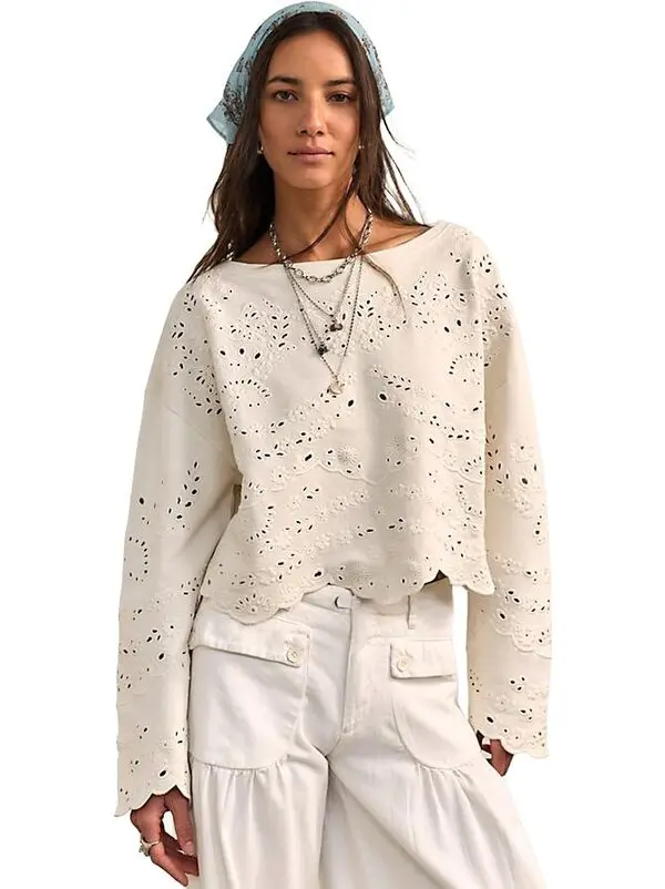 Free People Iris Embroidered Cropped Sweatshirt - Sugar Swizzle
