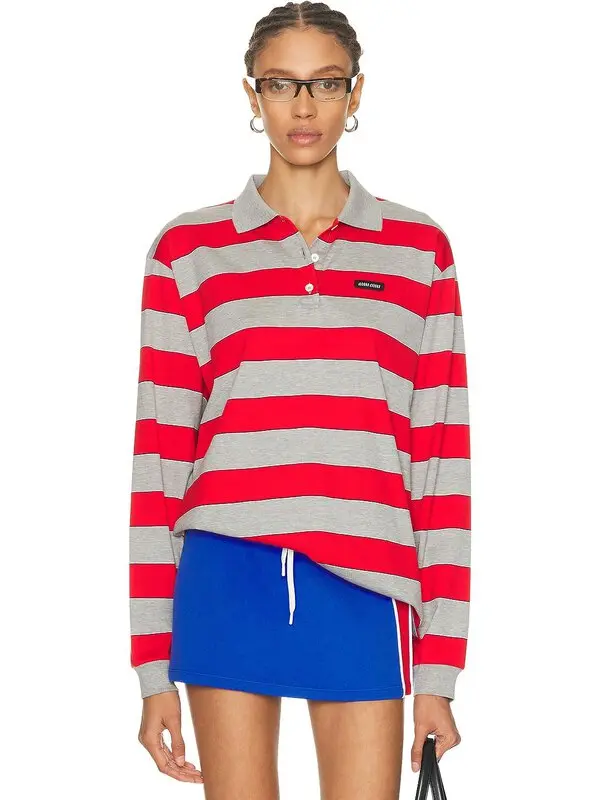 Miu Miu Long Sleeve Polo Top - Rosso & Grigio