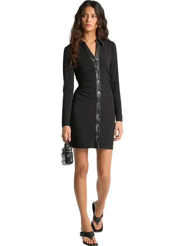 Michael Kors Ruched Jersey Snap Mini Dress - Black