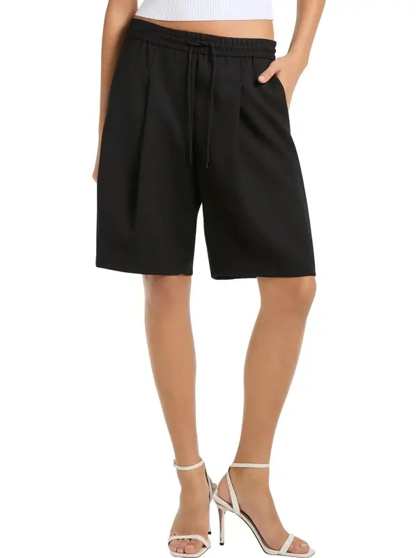 Michael Kors Stretch Wool Blend Twill Pleated Track Shorts - Black