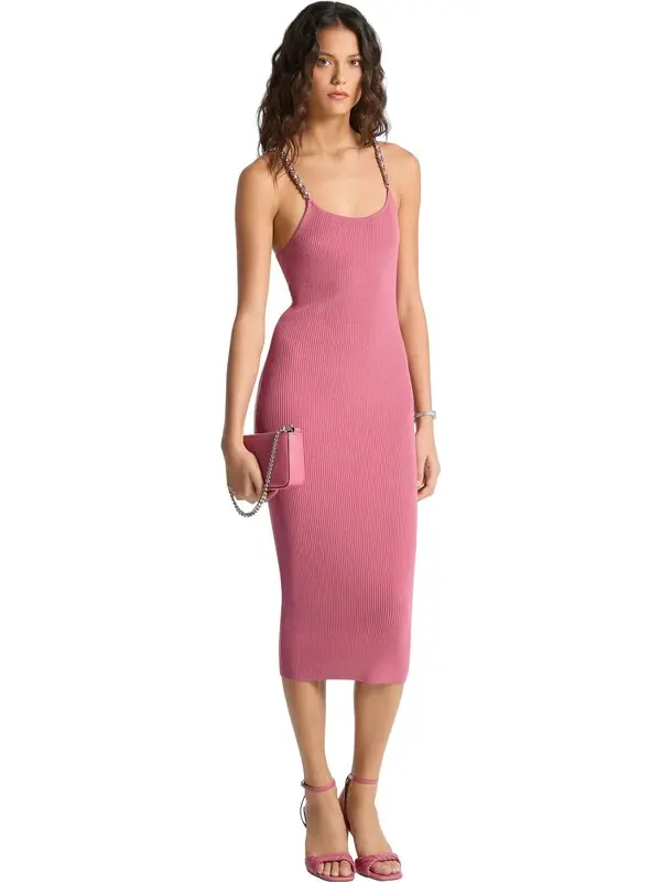 Michael Kors Ribbed Chain-strap Midi Dress - Pink