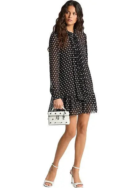 Michael Kors Polka Dot Georgette Tie-neck Dress - Black