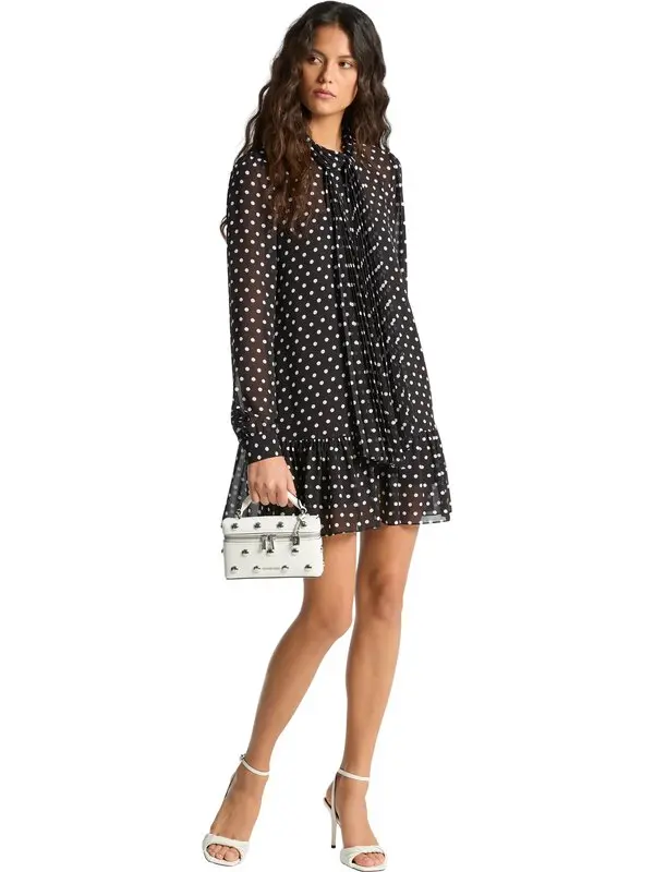 Michael Kors Polka Dot Georgette Tie-neck Dress - Black