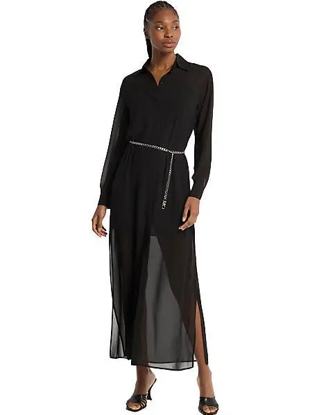 Michael Kors Georgette Belted Shirtdress - Black