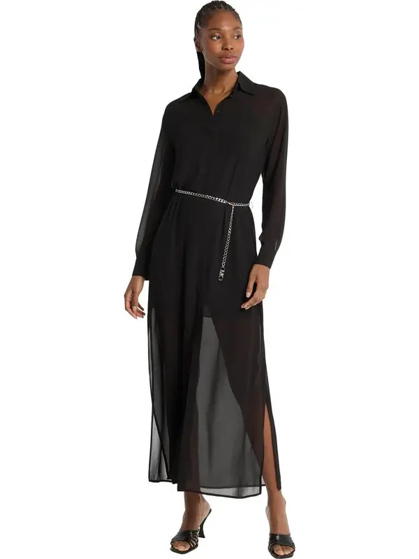 Michael Kors Georgette Belted Shirtdress - Black