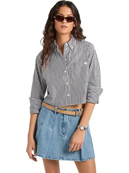 Michael Kors Striped Cotton Poplin Cropped Oxford Shirt - Black
