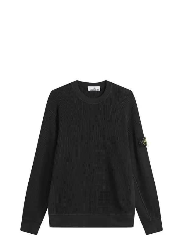 Stone Island Waffle Crew Neck Sweatshirt - Black