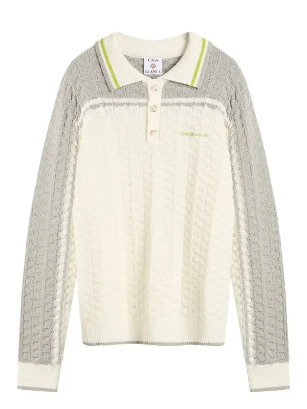 Casablanca Tennis Boucle Long Sleeve Polo Shirt - White
