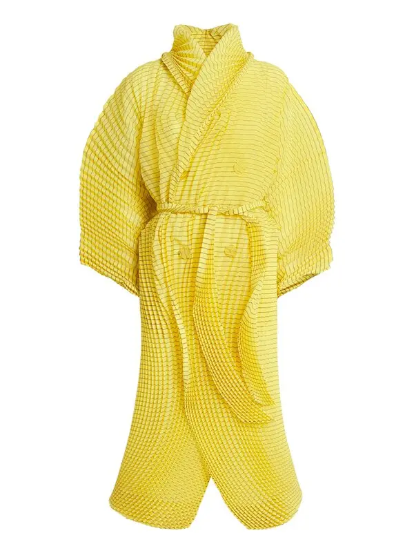 Issey Miyake Hand Pleats Stripe Coat - Yellow