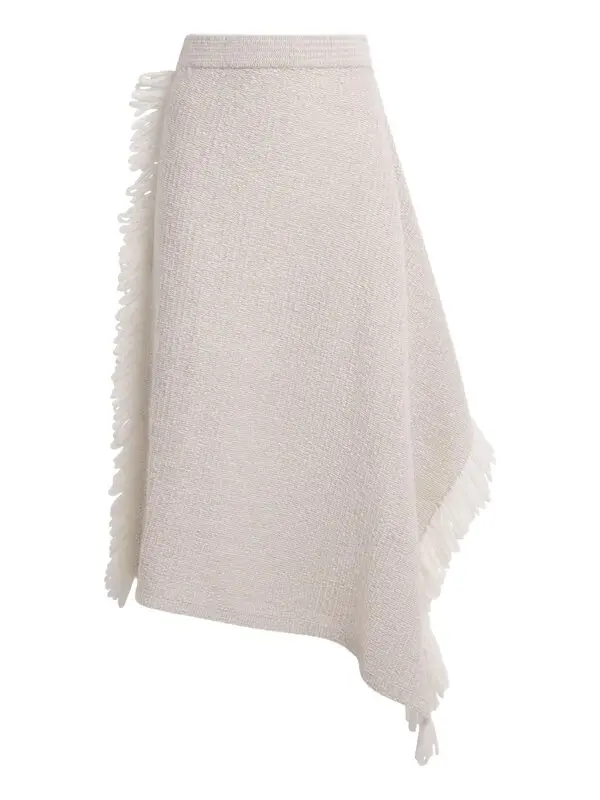 LAUREN MANOOGIAN Wool Knitted Fringe Midi Skirt - White