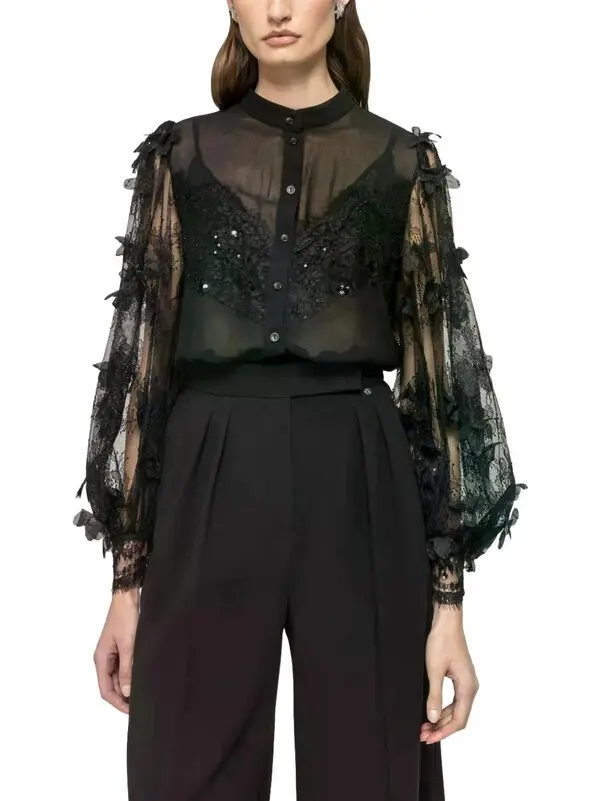 NISSA Floral Lace Shirt - Black