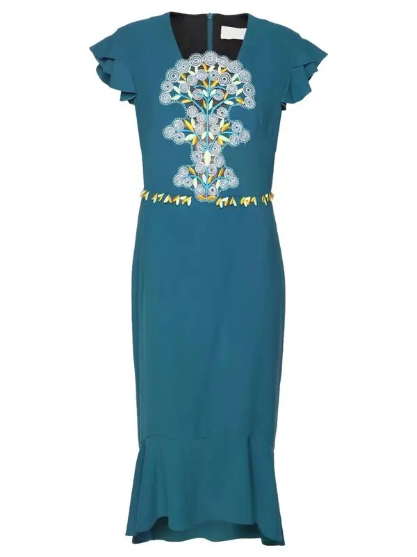 PETER PILOTTO Embroidered Crêpe Midi Dress - Blue