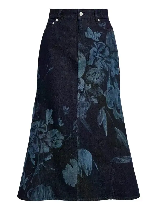 Erdem Floral-print Midi Skirt - Blue